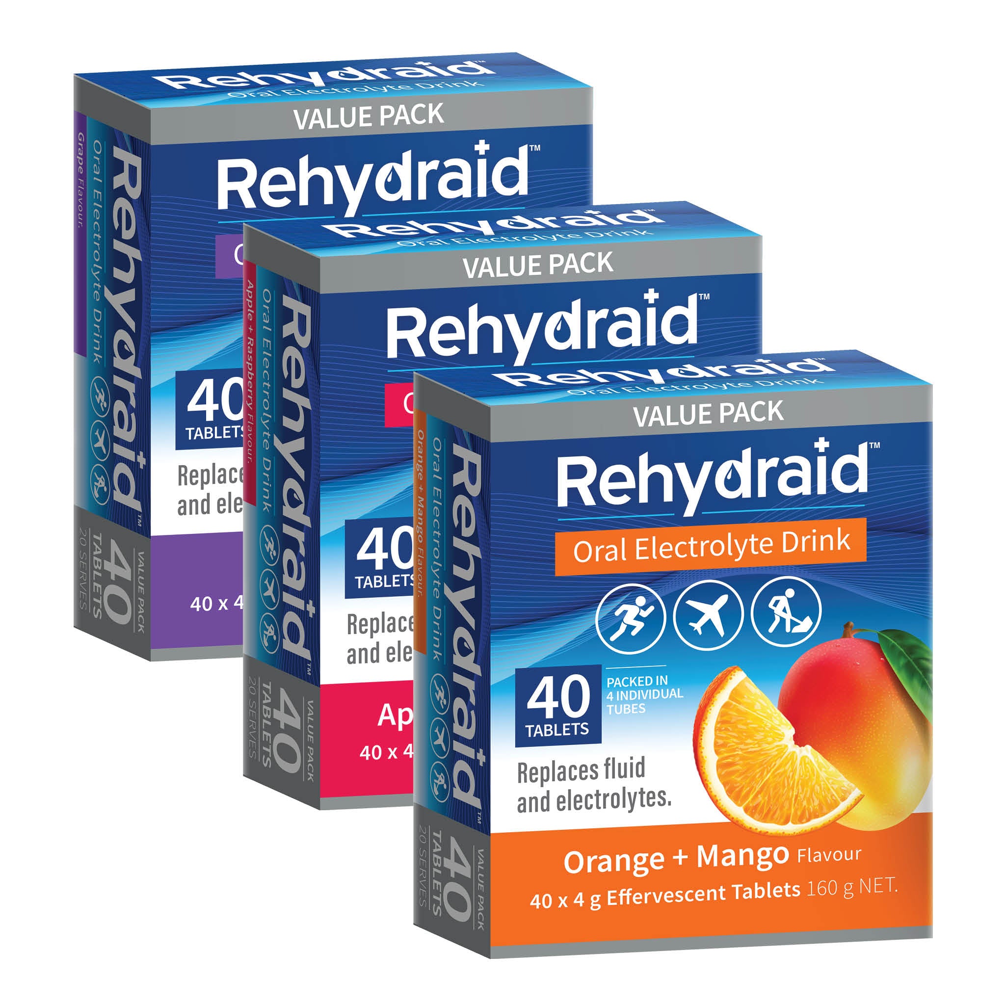 Rehydraid Electrolyte Tablets | 3 x 40 Tablet Variety Pack